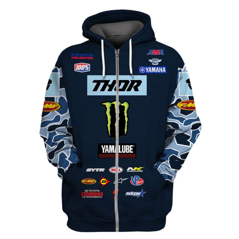 Yamaha Thor Monster Yamalube 3D Zip Hoodie - Hot Sale 2025